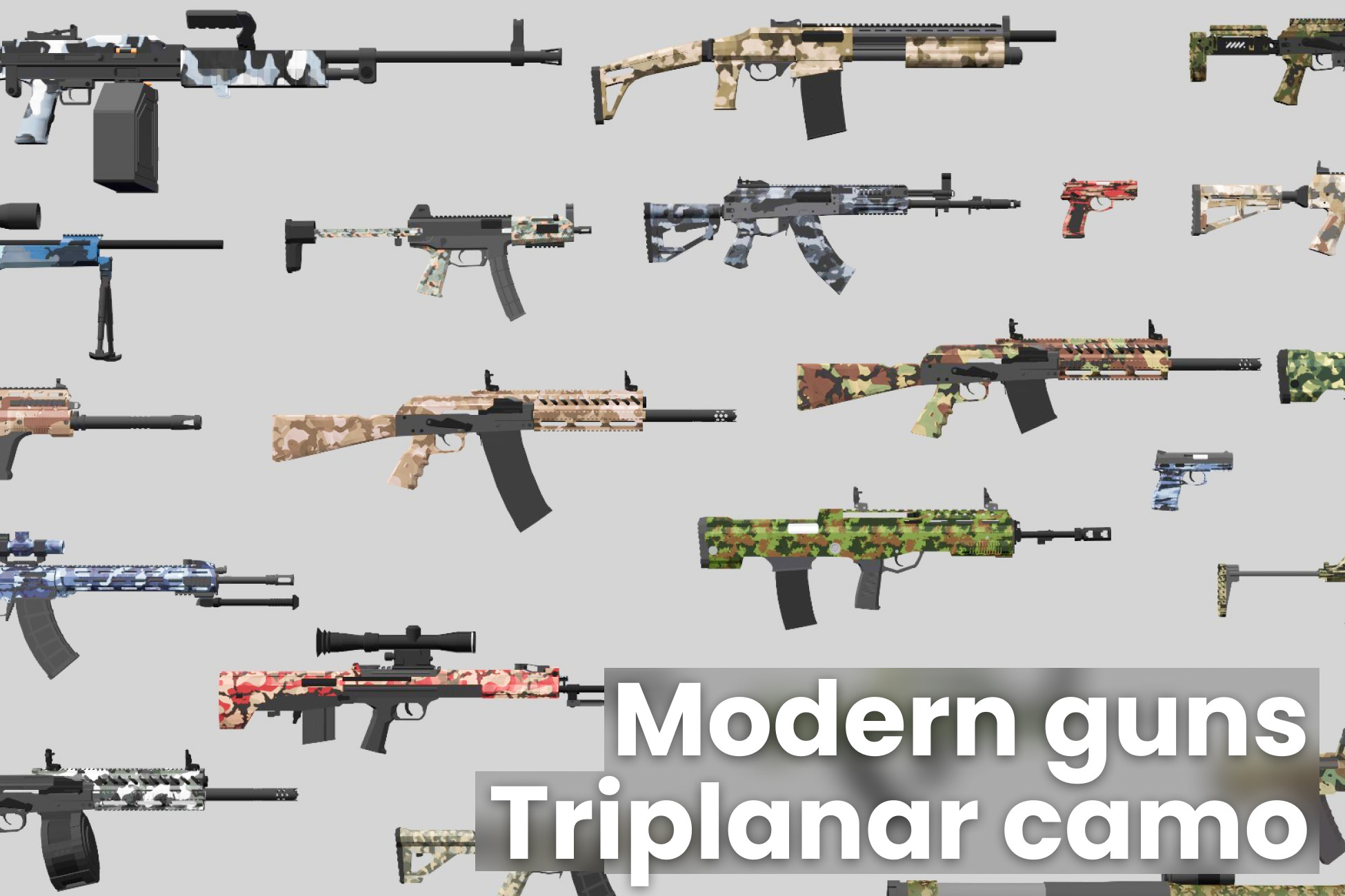 Low Poly Modern Guns + 70 Camo Pack & Triplanar Shader | 3D Guns ...