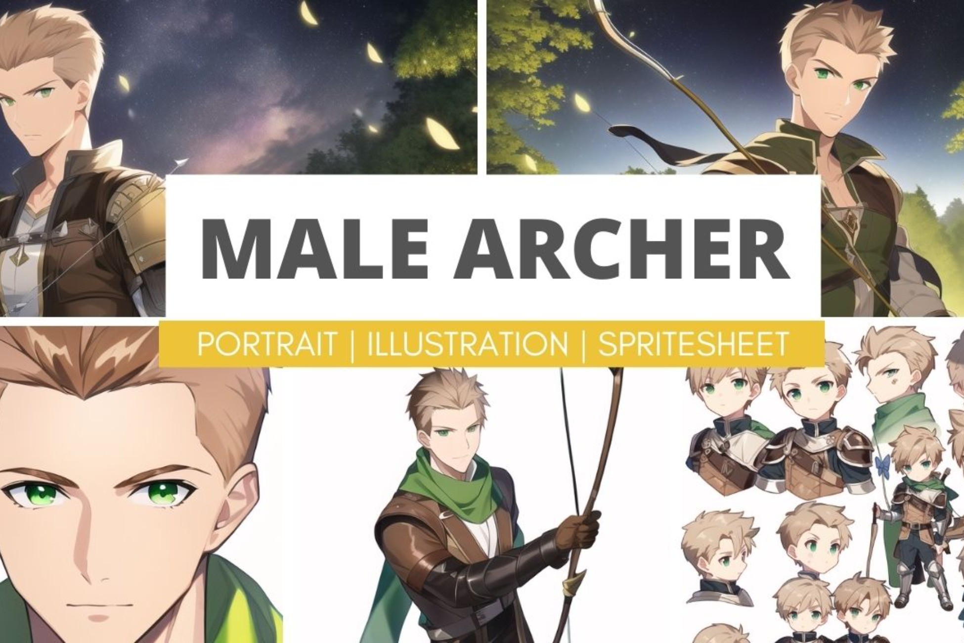 Male Archer (Emerald Arrow) - Fantasy Job Class Character Set | 2D ...
