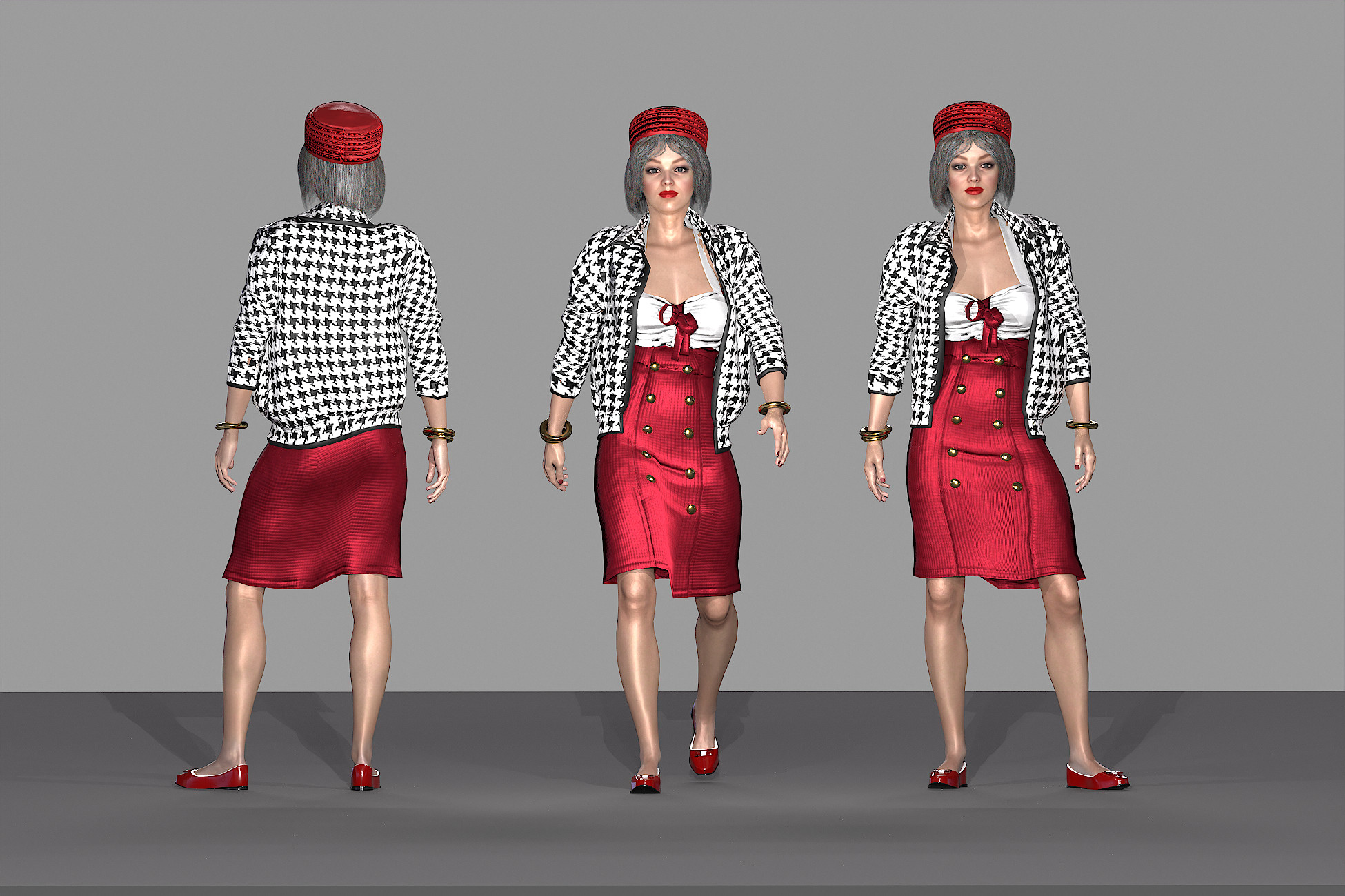 Pretty woman with blond hair in red dress and jacket | Characters ...