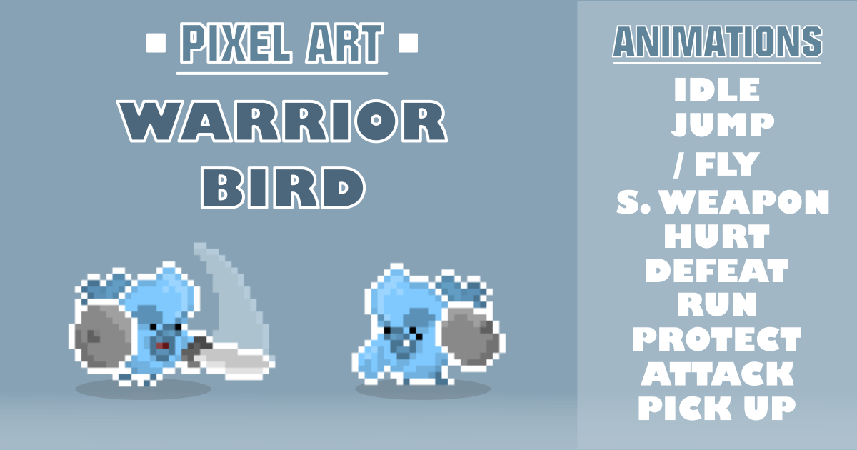 PIXEL ART WARRIOR BIRD | 2D Characters | Unity Asset Store