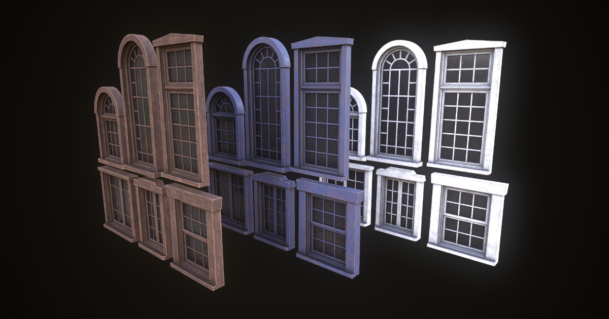 Six wooden windows set | 3D Exterior | Unity Asset Store