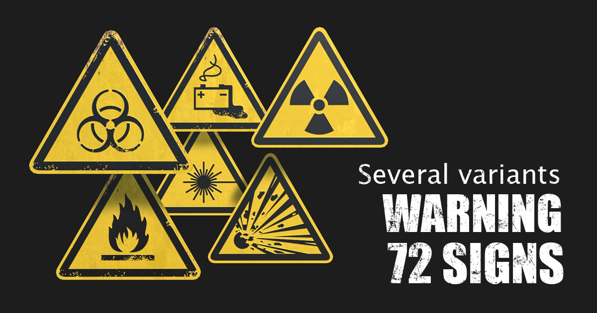 Warning 72 signs (ISO 7010) | 3D Exterior | Unity Asset Store