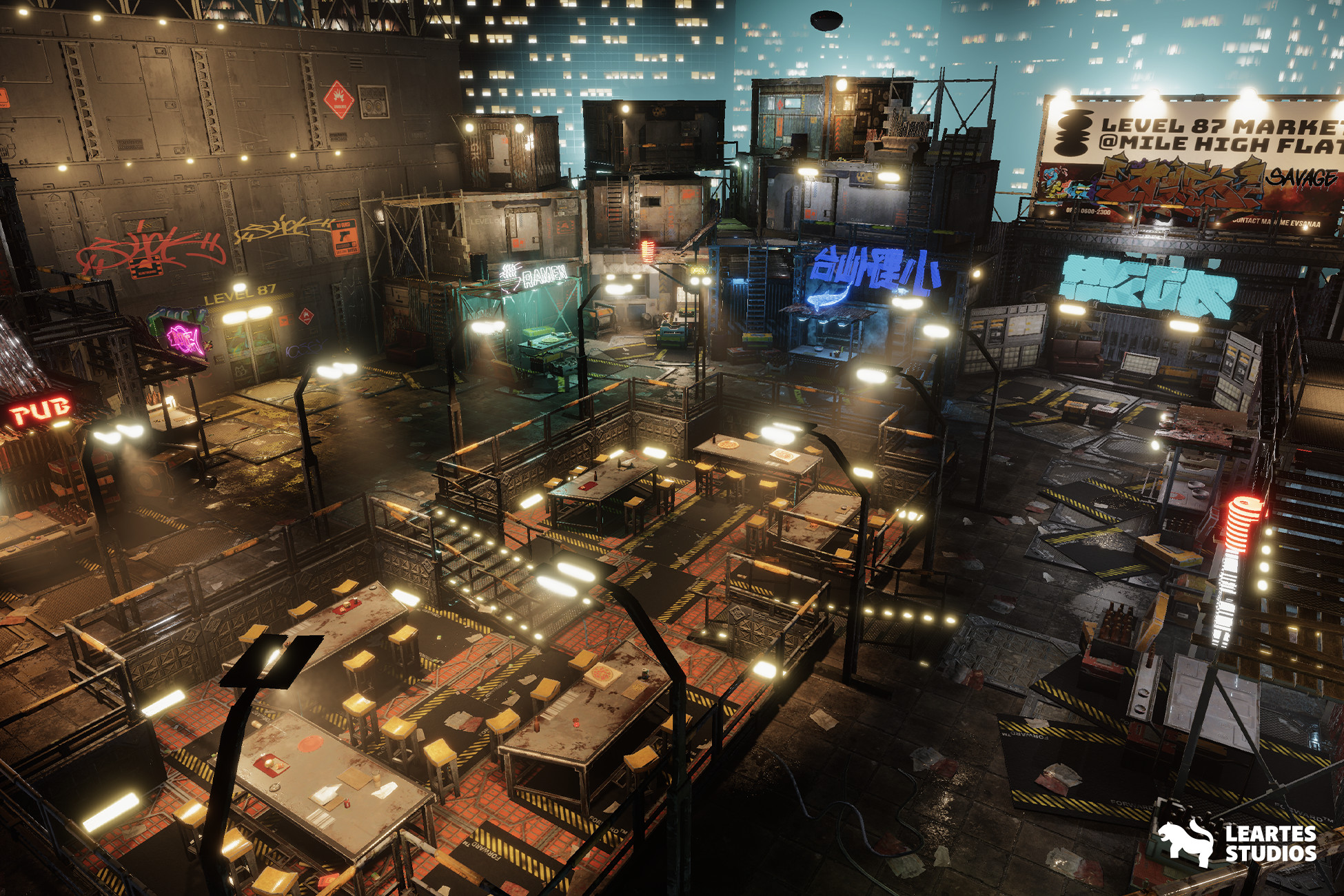Cyberpunk Rooftop Market | 3D Sci-Fi | Unity Asset Store