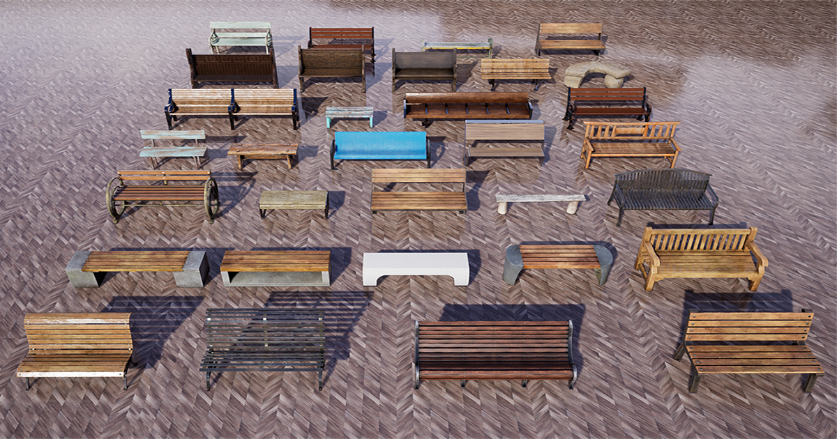 Ultimate Benches Package / 30+ Assets | 3D Props | Unity Asset Store