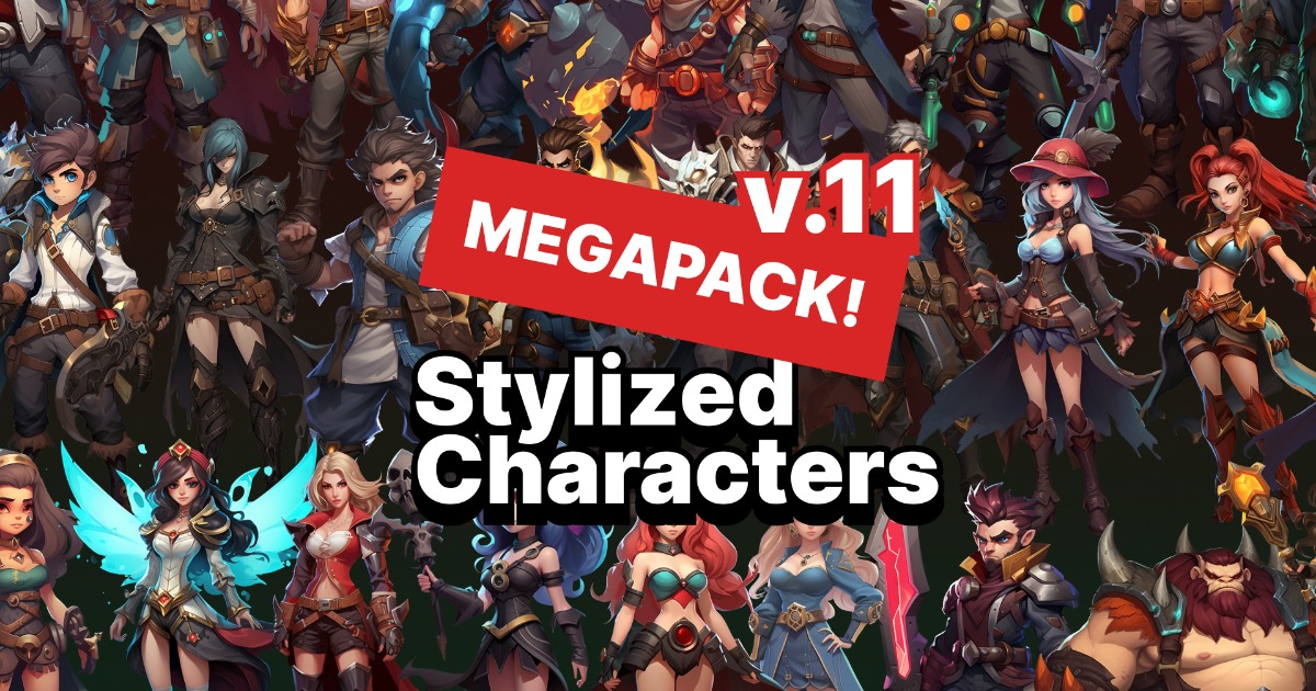 Unique fantasy cartoon stylized male and female characters drawn style ...