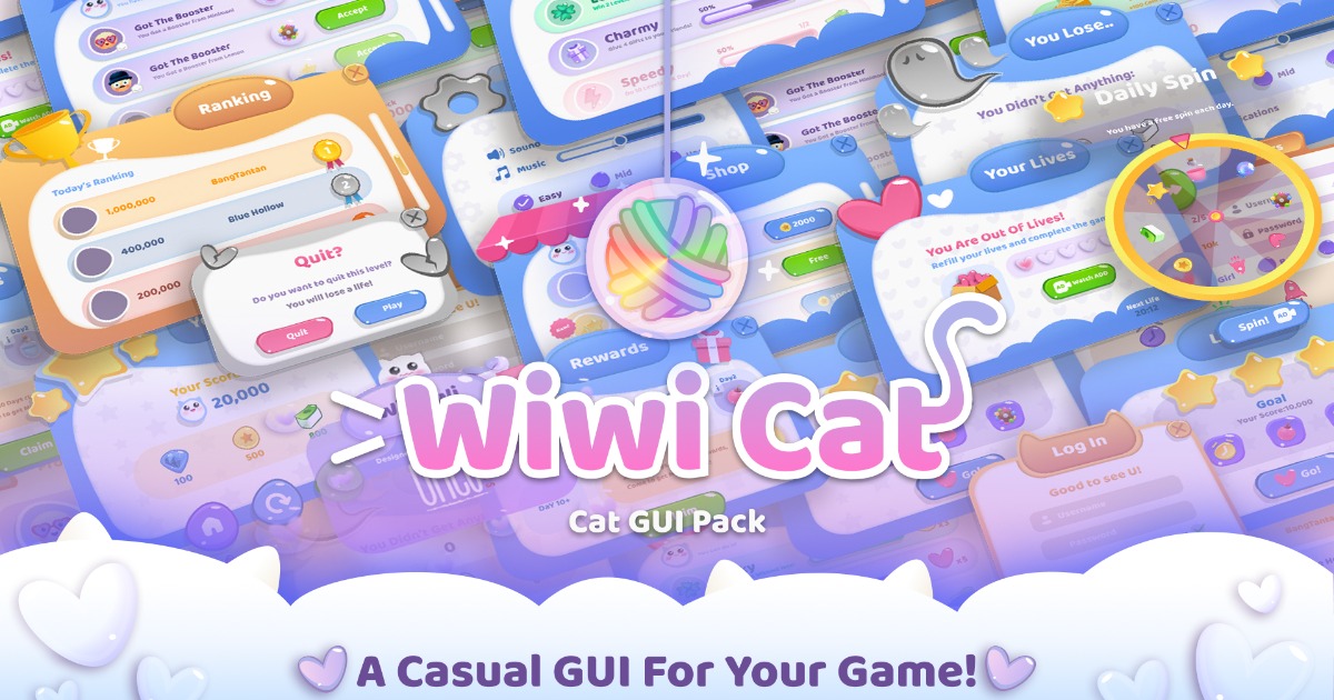 Casual GUI (WiWi Cat) | 2D GUI | Unity Asset Store