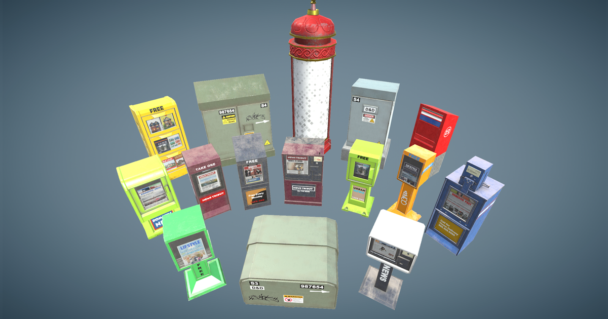 Mailbox, newspaper bins and others | 3D Exterior | Unity Asset Store