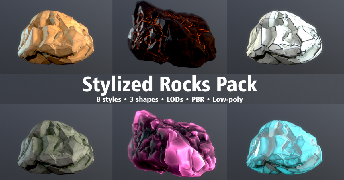 Stylized Rock Pack - 8 styles, 3 shapes, LODs, PBR | 3D Landscapes ...