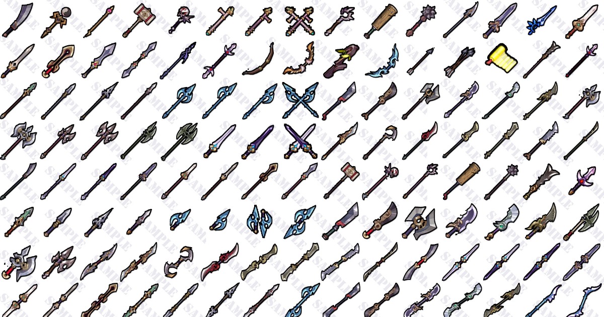 127 Fantasy Weapons | 2D Characters | Unity Asset Store