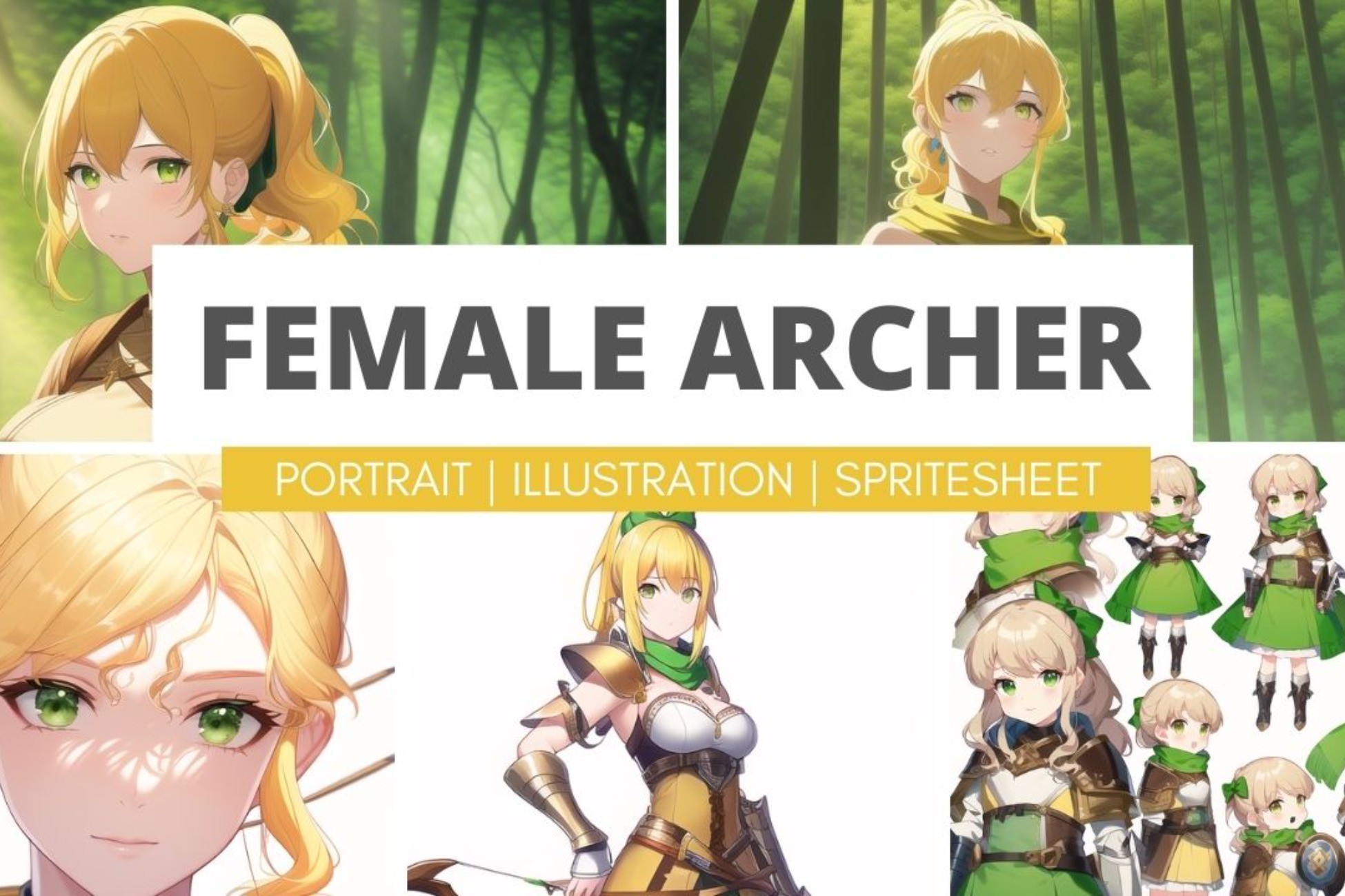Female Archer (Yellow Flash) - Fantasy Job Class Character Set | 2D Characters | Unity Asset Store