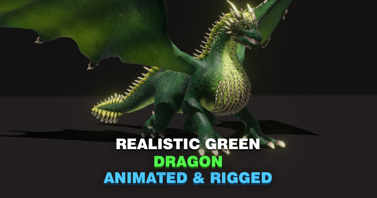 Realistic Green Dragon Animated Low-poly 3D Model | 3D Characters ...