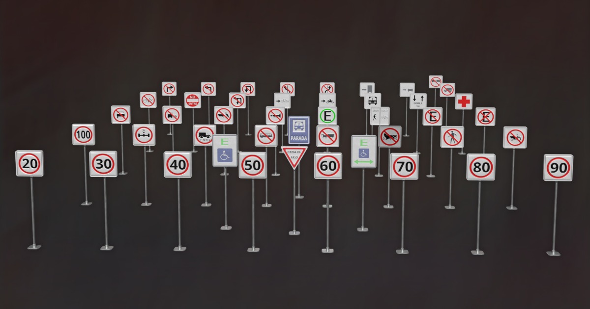 Signs Traffic Regulatory Lotes 01 Part 2 Spanish Bundle | 3D Urban ...