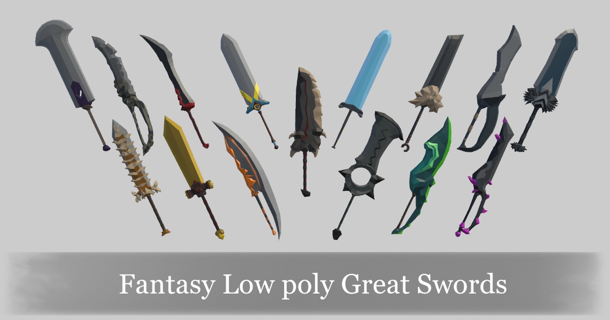 Fantasy Low poly 15 Great Swords for RPG | 3D Weapons | Unity Asset Store