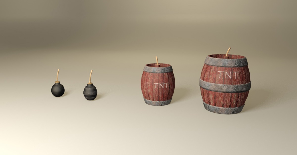 Bombs and explosive barrels | 3D Weapons | Unity Asset Store