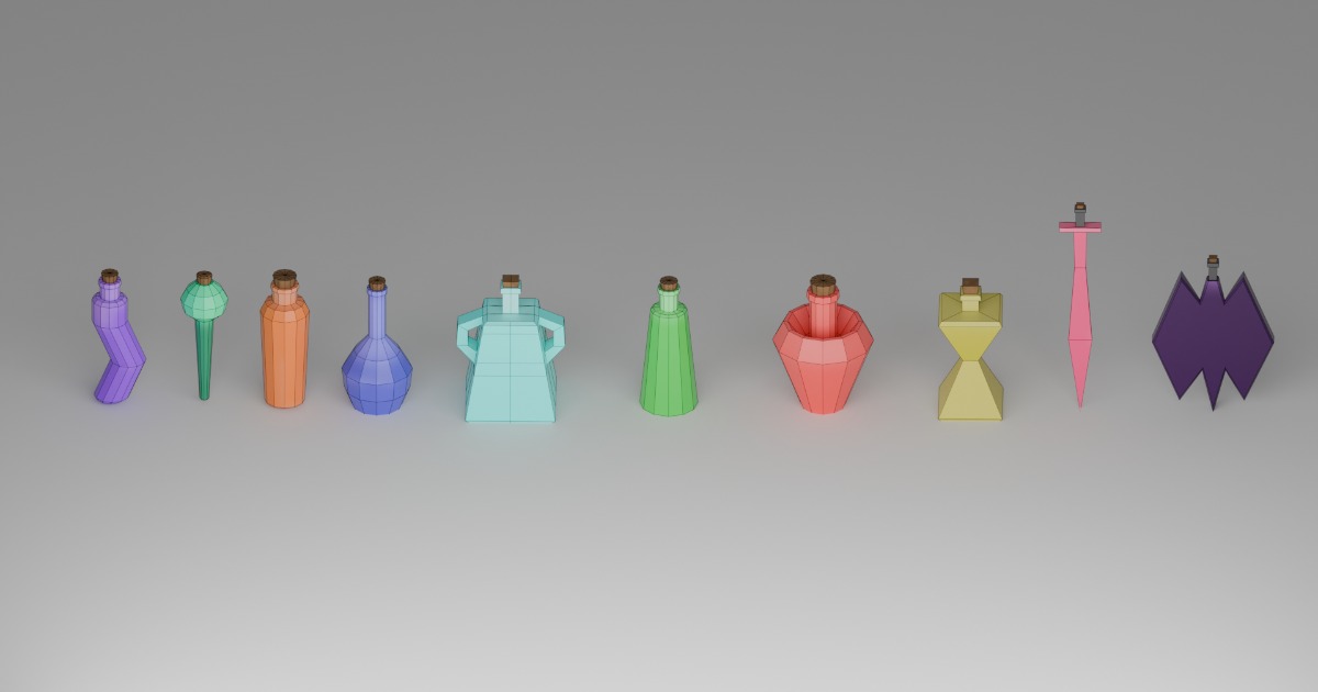 Set of 10 potions | 3D Props | Unity Asset Store
