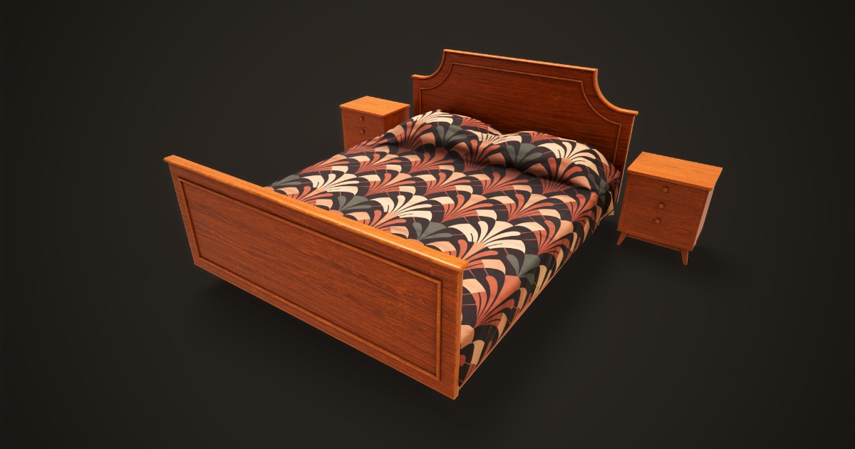 Retro double bed and nightstand | 3D Furniture | Unity Asset Store