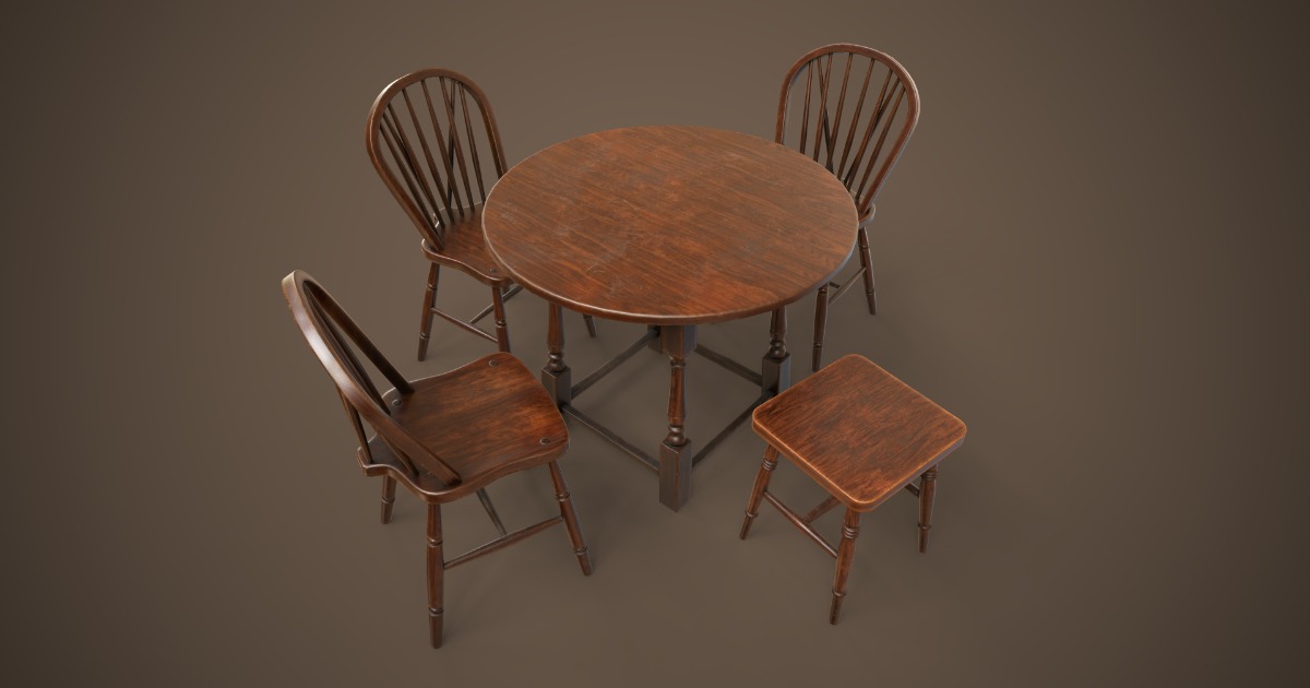 Vintage furniture table chair and stool | 3D Furniture | Unity Asset Store