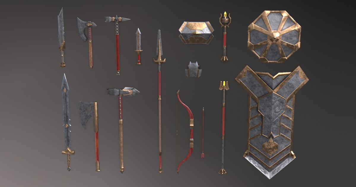 Fantasy set of gnome weapons | 3D Weapons | Unity Asset Store