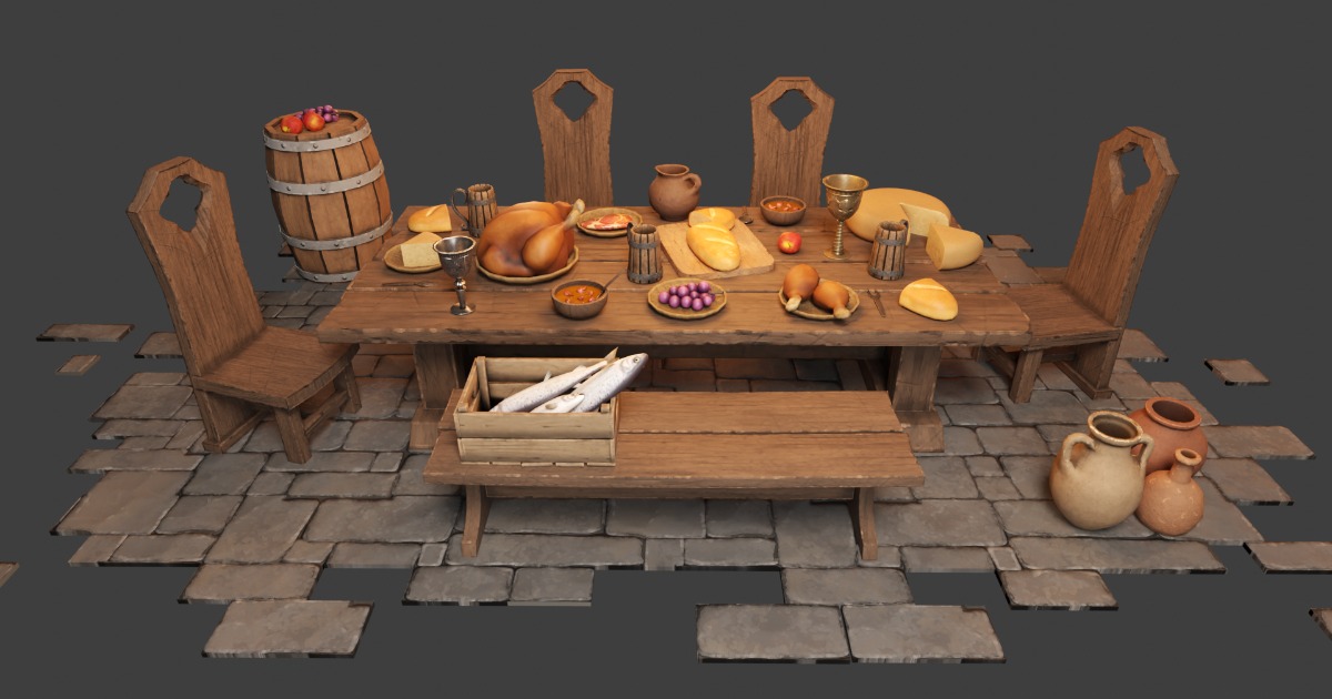 Medieval props Laid Table - Pack | 3D Food | Unity Asset Store