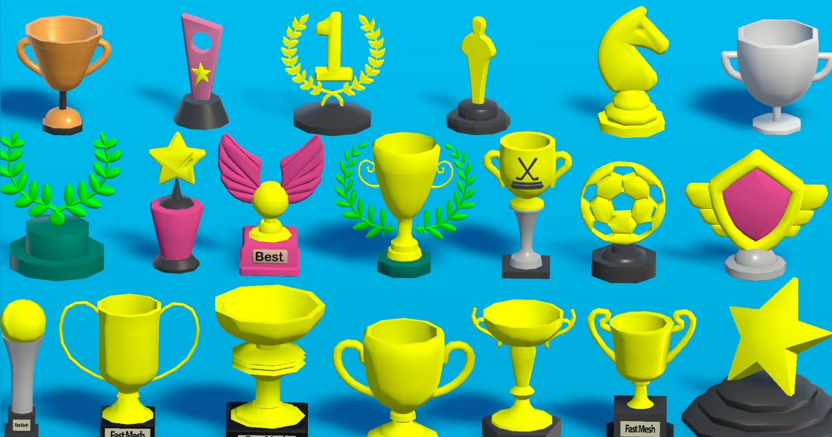 3D Low Poly Trophy and Cup Pack - Created with FastMesh Asset | 3D ...