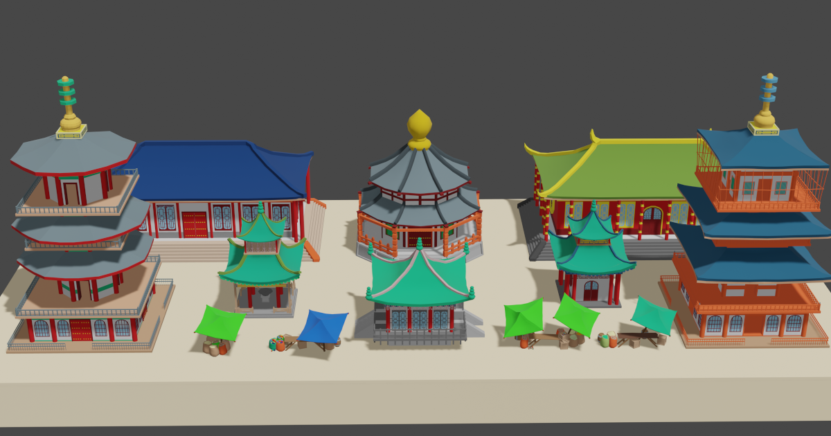 Japanese buildings Low-poly | 3D Exterior | Unity Asset Store
