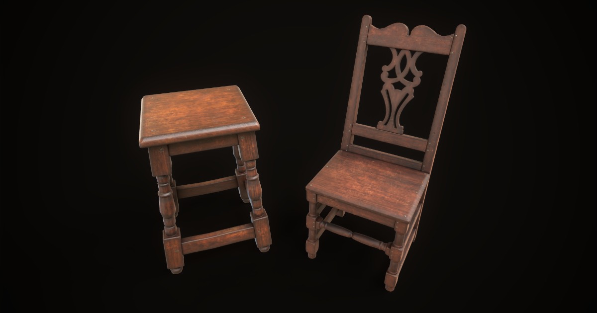 Medieval chair and stool | 3D Furniture | Unity Asset Store