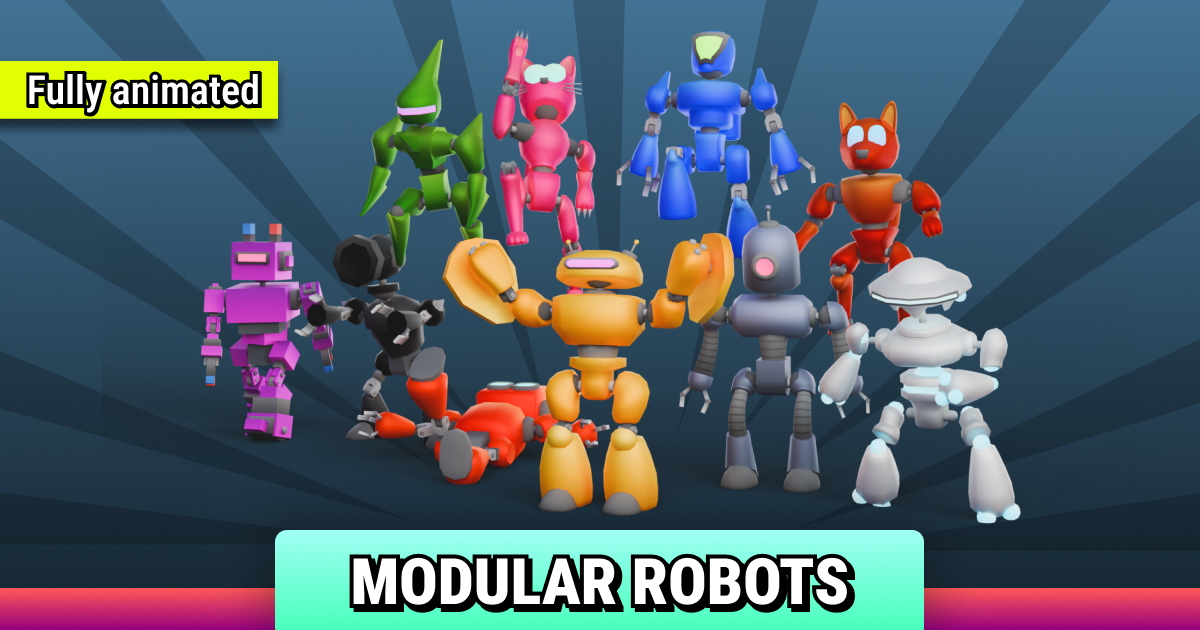 Fully Animated Low Poly Modular Robots – Stylized Sci-Fi Characters ...