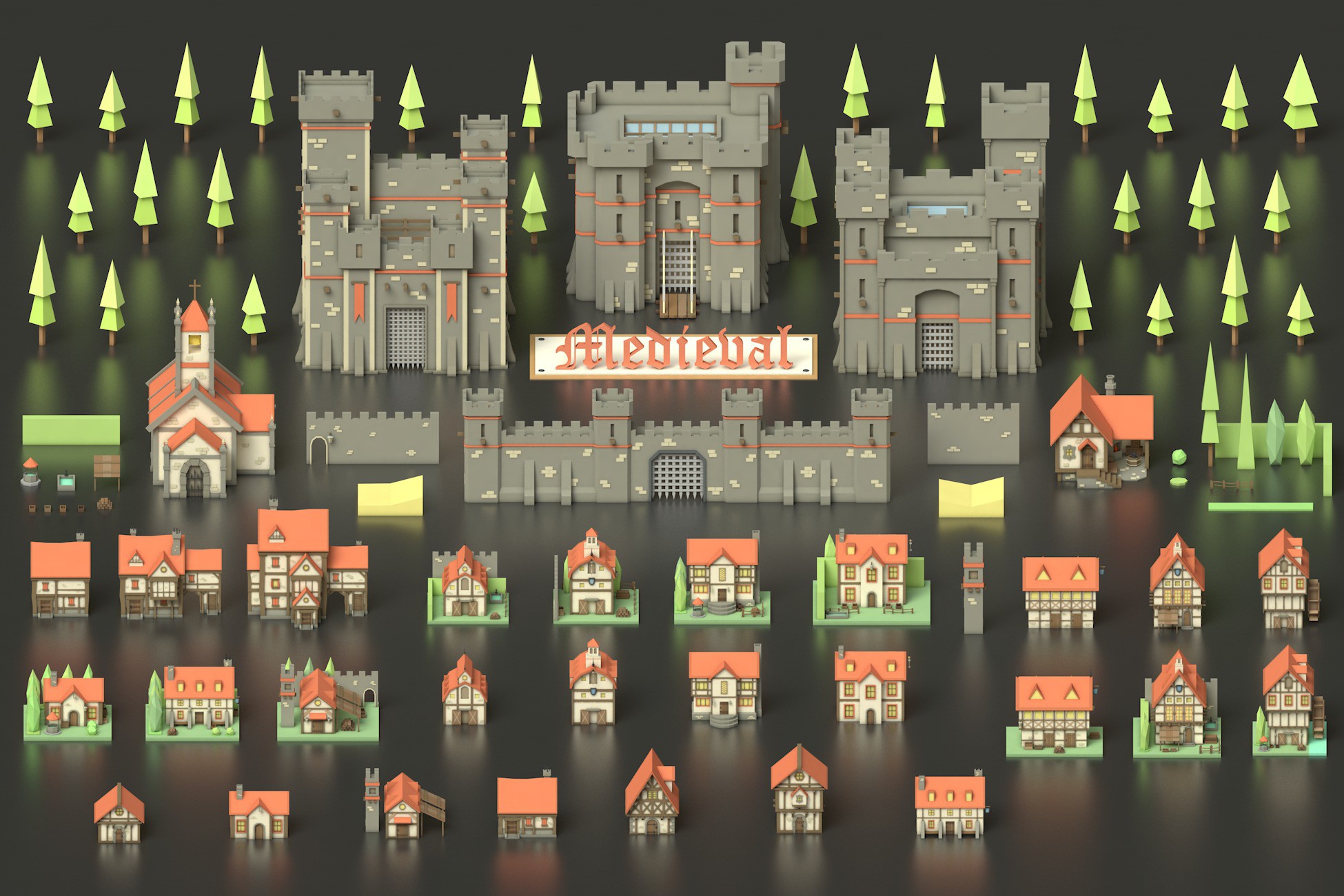 Low Poly Medieval Middle Age City 3D Asset Pack | 3D Historic | Unity ...