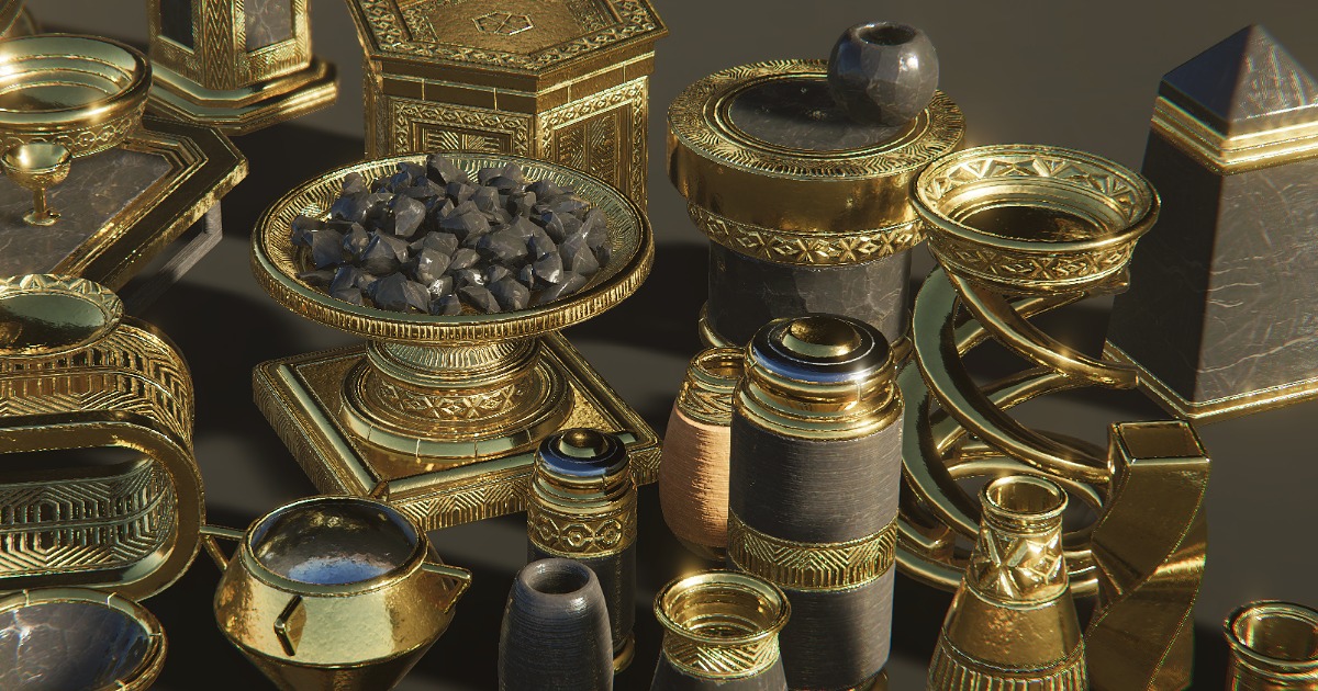 Gold And Obsidian Decorations | 3D Props | Unity Asset Store