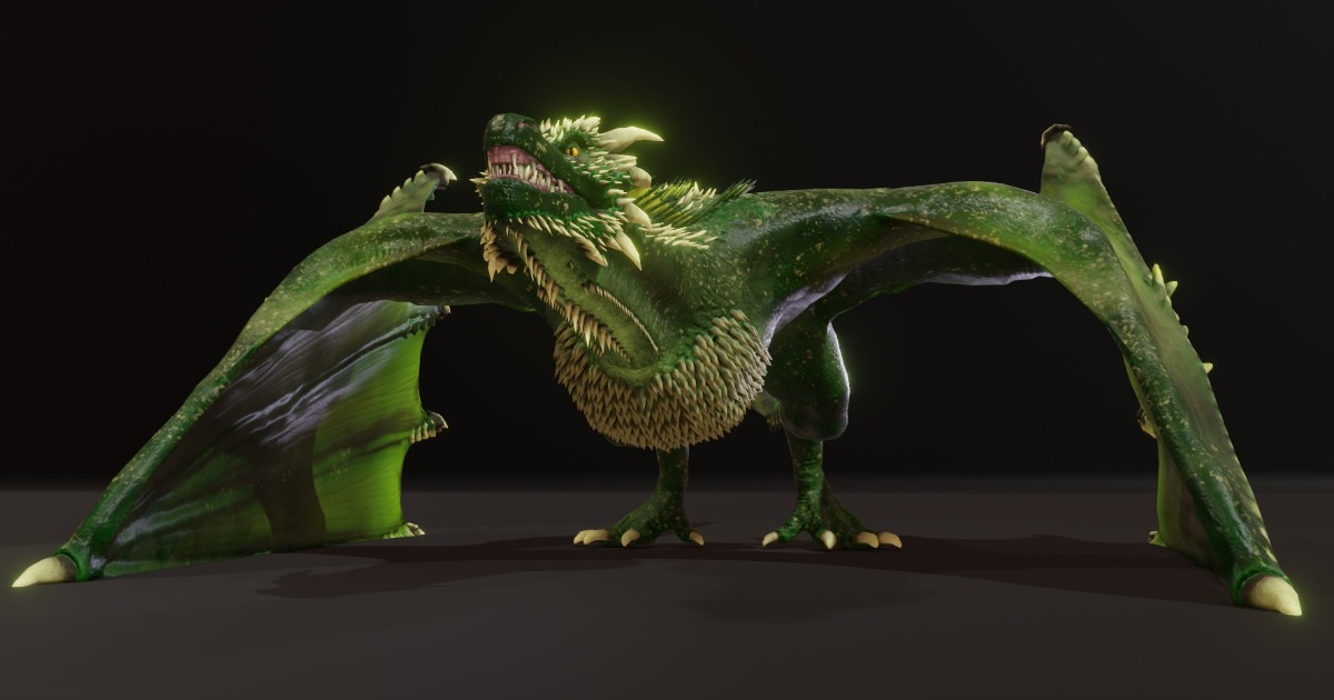Green Wyvern 3d Model (Low-Poly, Game-Ready, Animated, Built-In) | 3D ...