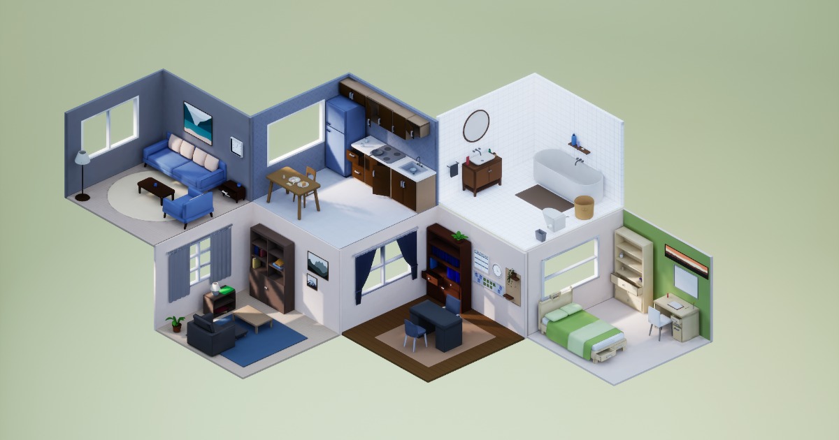10 Cartoon-Style Low Poly 3D Room Interiors Pack | 3D Environments ...
