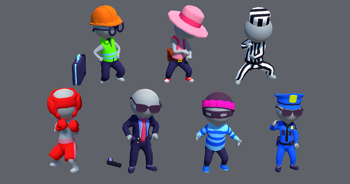 Hyper-Casual Characters Stickman sphere head skins vol.1 gang | 3D ...