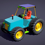 Stylized Cartoon Tractor - Low Poly Kids Style - Farm Vehicle