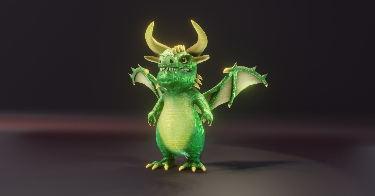 Stylized Emerald Dragon 3D Model (Low-Poly, Game-Ready, Animated, Built ...