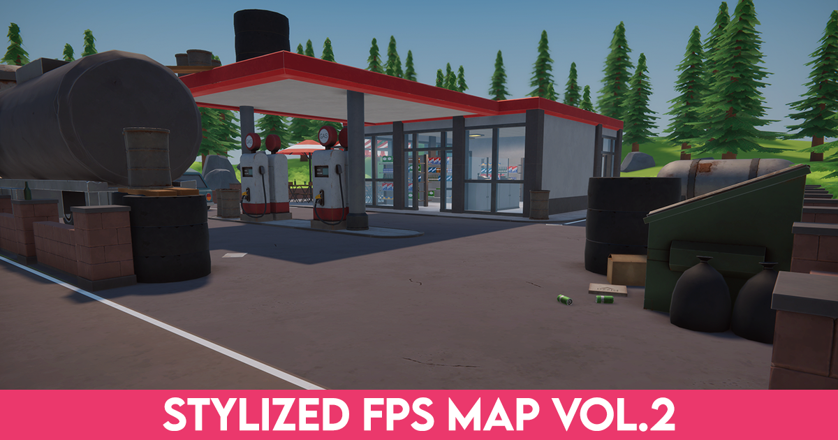Stylized Low Poly FPS Map 2 - Gas Station | 3D Urban | Unity Asset Store