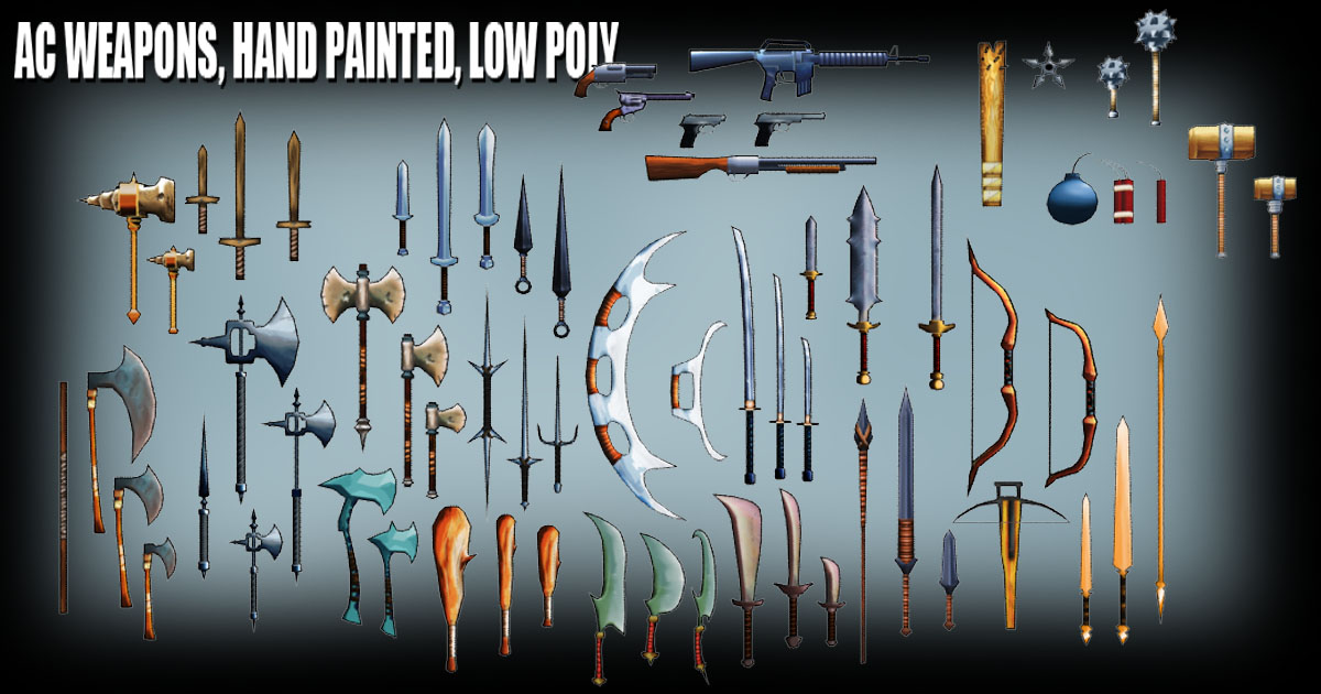 AC Weapons Hand Painted Low Poly | 3D | Unity Asset Store