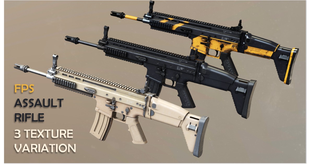 FPS Assault Rifle - 3 Texture Variation | 3D Guns | Unity Asset Store