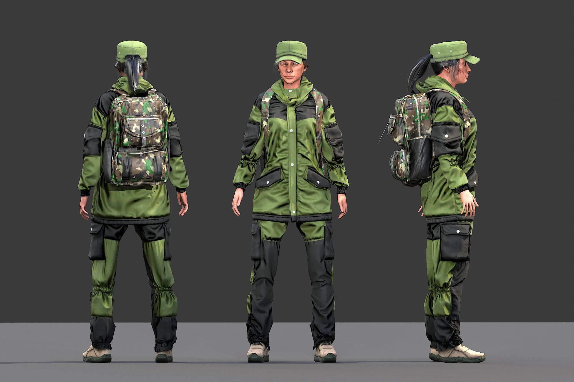 Fighter girl in military clothes with backpack | Characters | Unity ...
