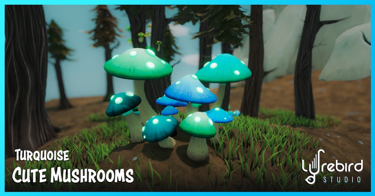 Cute Mushrooms Turquoise Pack | 3D Landscapes | Unity Asset Store