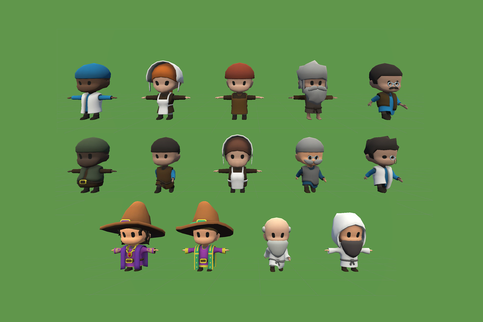 Stylized rigged low-poly medieval villagers, monks and mages characters | 角色 | Unity Asset Store