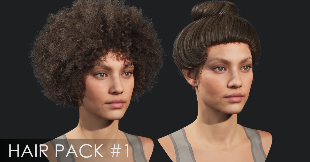 Realistic female hairstyles, pack #1 | Rigged hair, game-ready, low ...