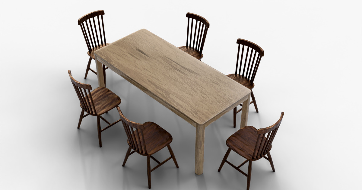 Wooden Dining Table Set with 6 Chairs | 3D Furniture | Unity Asset Store