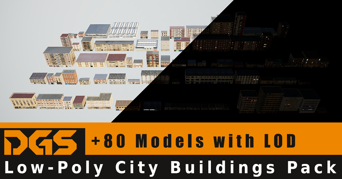 Low-Poly City Buildings Pack - With LOD & Night Lights Ready | 3D Urban ...