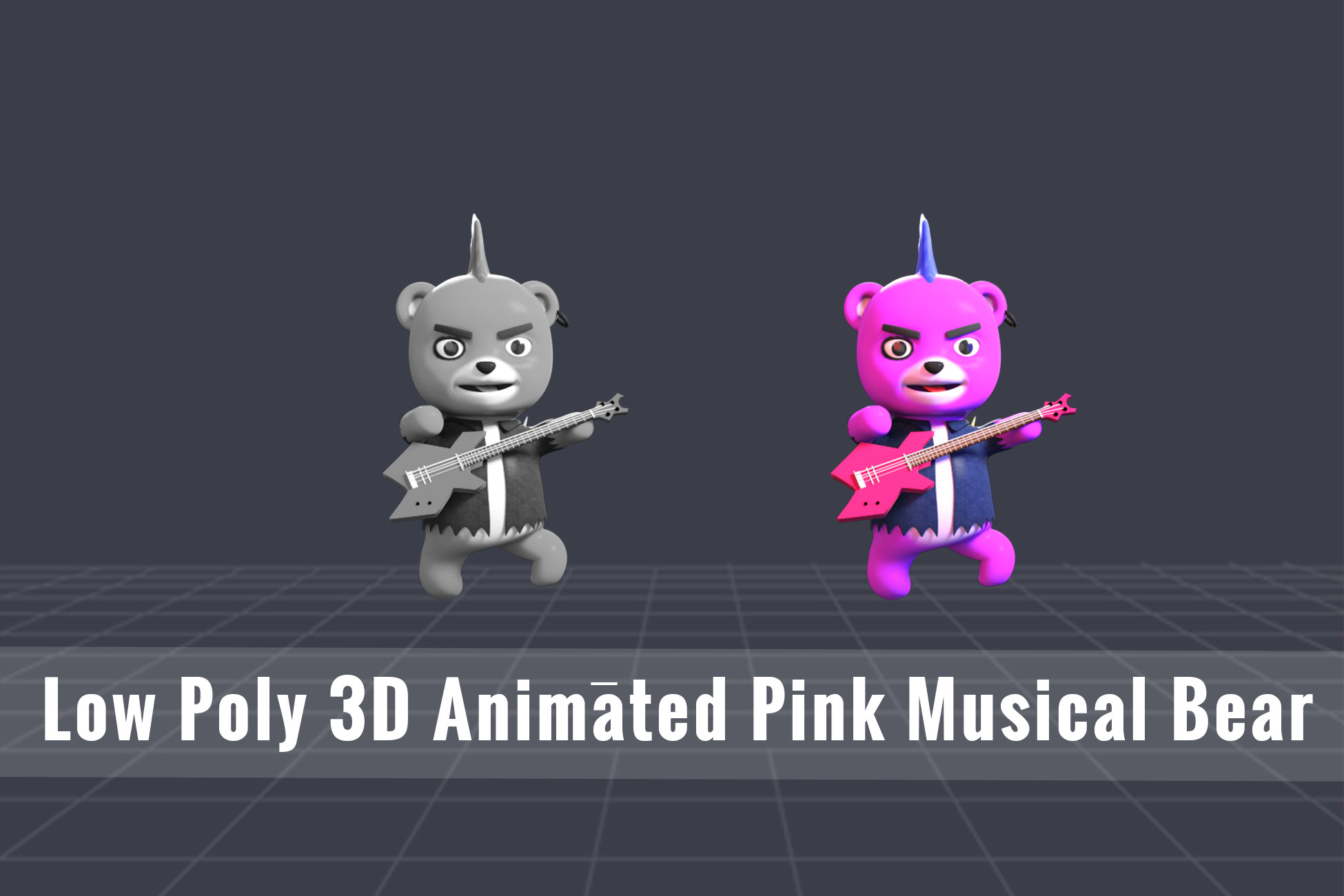 Low Poly 3D Animated Pink Musical Bear | 3D Characters | Unity Asset Store