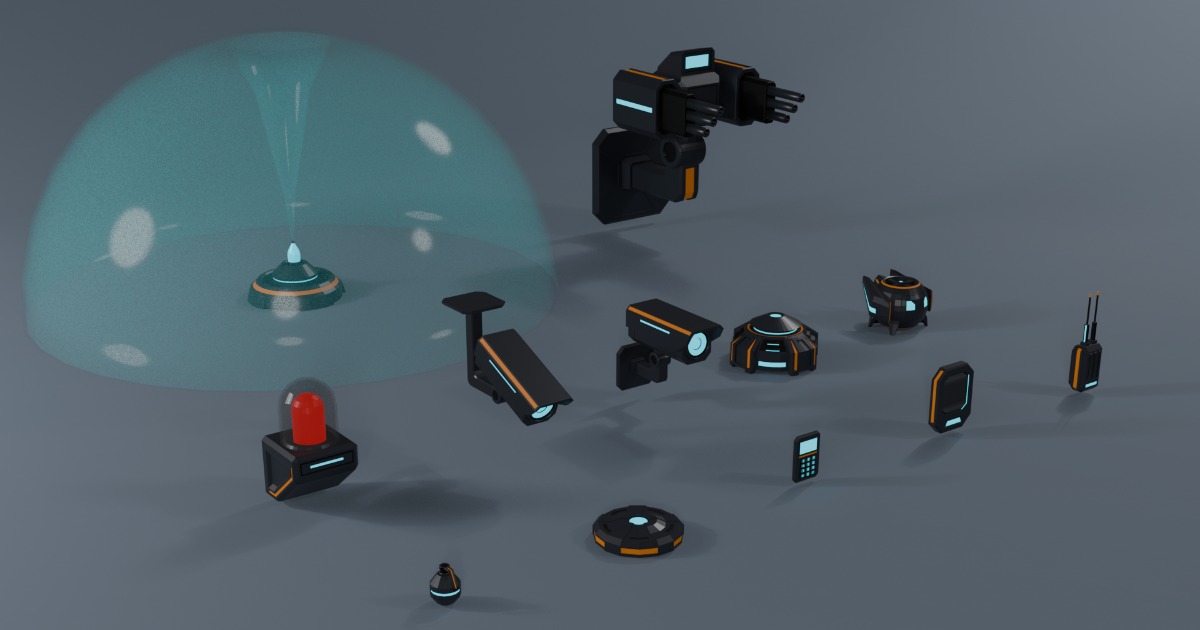 Low Poly Sci-Fi Defense Devices Pack D-002 | 3D Props | Unity Asset Store