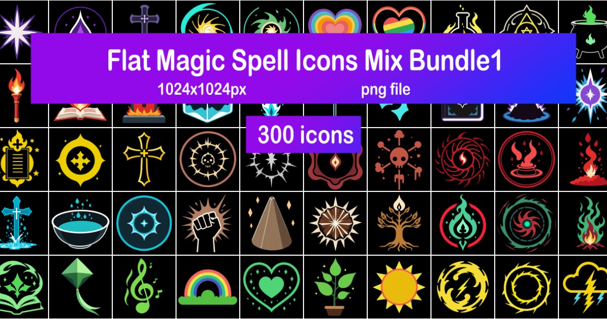 Flat Magic Spell Icons Mix Bundle1 | 2D Icons | Unity Asset Store