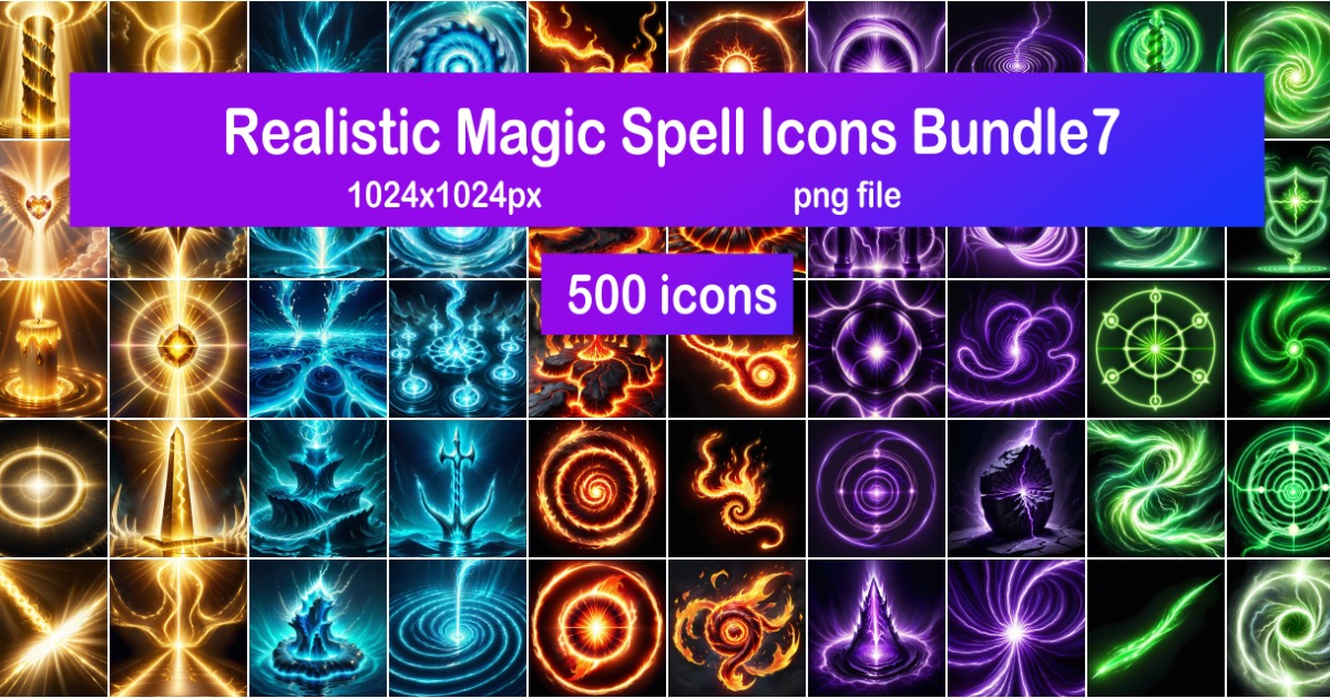 Realistic Magic Spell Icons Bundle7 | 2D Icons | Unity Asset Store