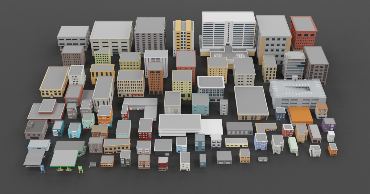 Low Poly 80 Buildings Pack | 3D Props | Unity Asset Store