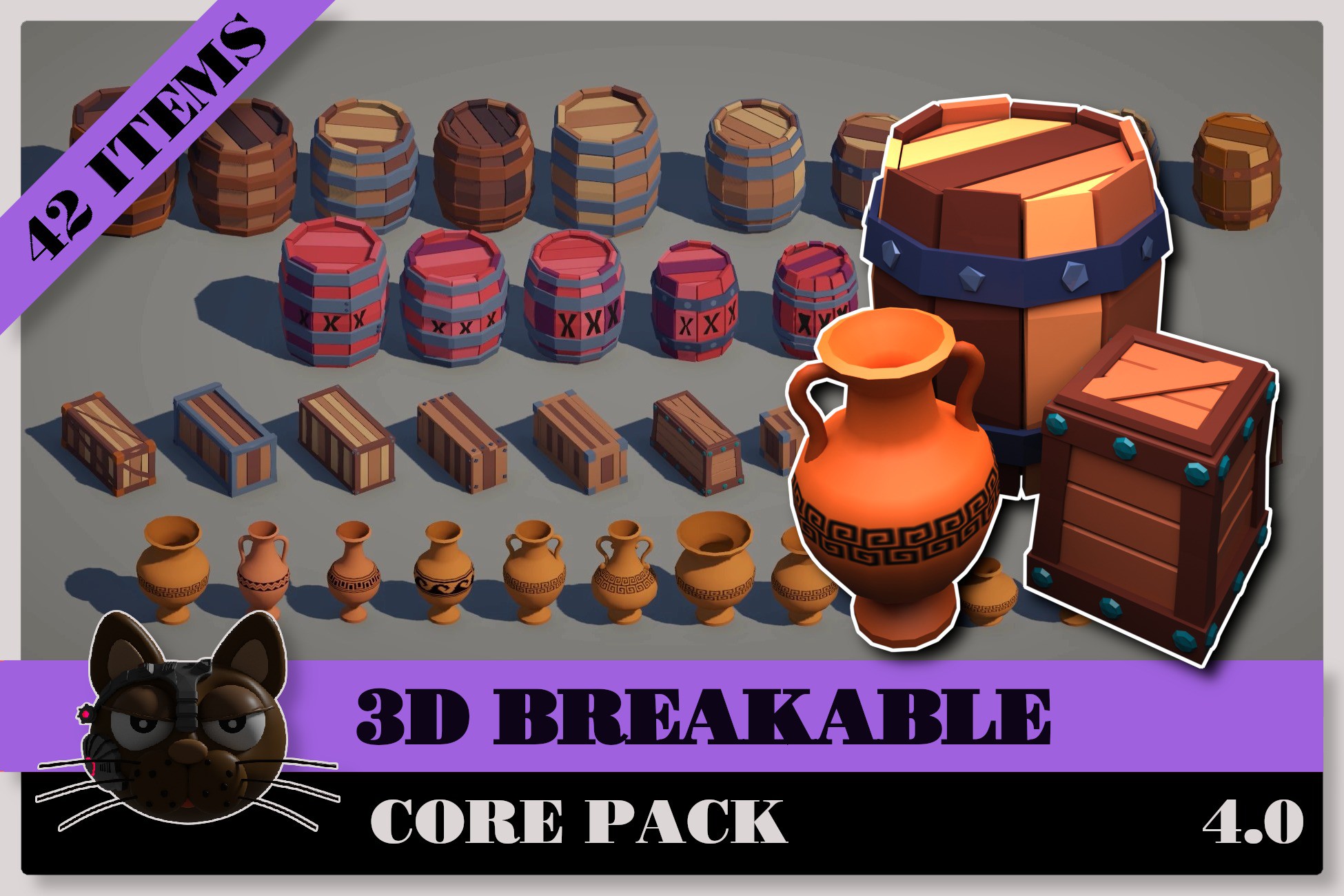 3D Breakable Core Pack– Barrels, Crates & Pottery | 3D Props | Unity ...