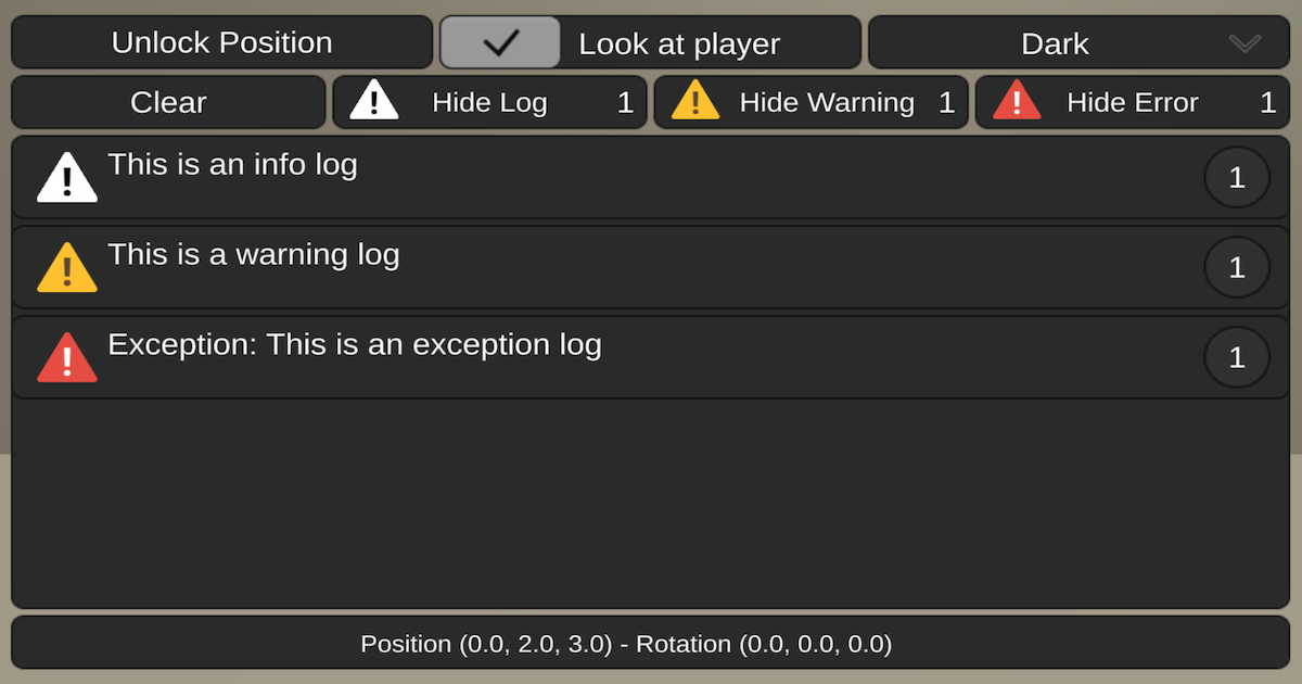 VR Log Console | GUI Tools | Unity Asset Store
